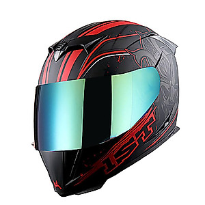 1Storm Motorcycle Full Face Helmet Skull King Matt Red HJK311 + One Extra Clear Shield + Motorcycle Bluetooth Headset
