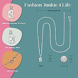 FashionJunkie4Life Number 18 Necklace Women & Men | 18” Sterling Silver Necklace with Number 18 Pendant | Gifts for Sports Lovers or Athlete