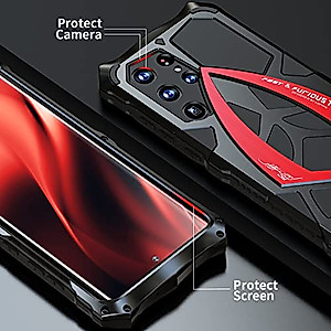 for Samsung S23 Ultra case Metal Hard Armor Compatible with Galaxy S23 Ultra 5G 2023 Phone case Cover case para Screw with Camera Protection Heavy Duty metalicas Military Grade (Black red)