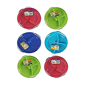 (Set of 6) Microwave Food Storage Tray Containers - 3 Section/Compartment Divided Plates w/Vented Lid (.1 Pack of 6)