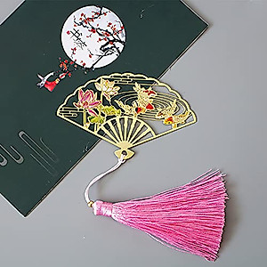 Rose-Samira Metal Creative Bookmark,Chinese Style Unique Vintage Series,Gift for Reader,Student (Fan Large-C)