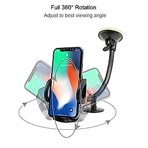 Car Windshield Phone Holder Mount, EXSHOW Universal Car Window Cell Phone Truck Mount with Gooseneck Long Arm Super Suction Cup for iPhone 12 11 Xr Xs Max X 8 Plus 7 6S, Samsung and All 3.5-6.5" Phone
