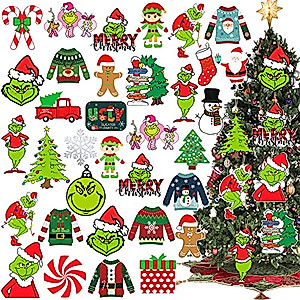 60Pcs Grinch Christmas Tree Decorations Grinch Tree Ornaments - Christmas Tree Hanging Ornament Decorations Grinch Whoville Christmas Ornaments Decorations for Christmas Tree Indoor Home Decor