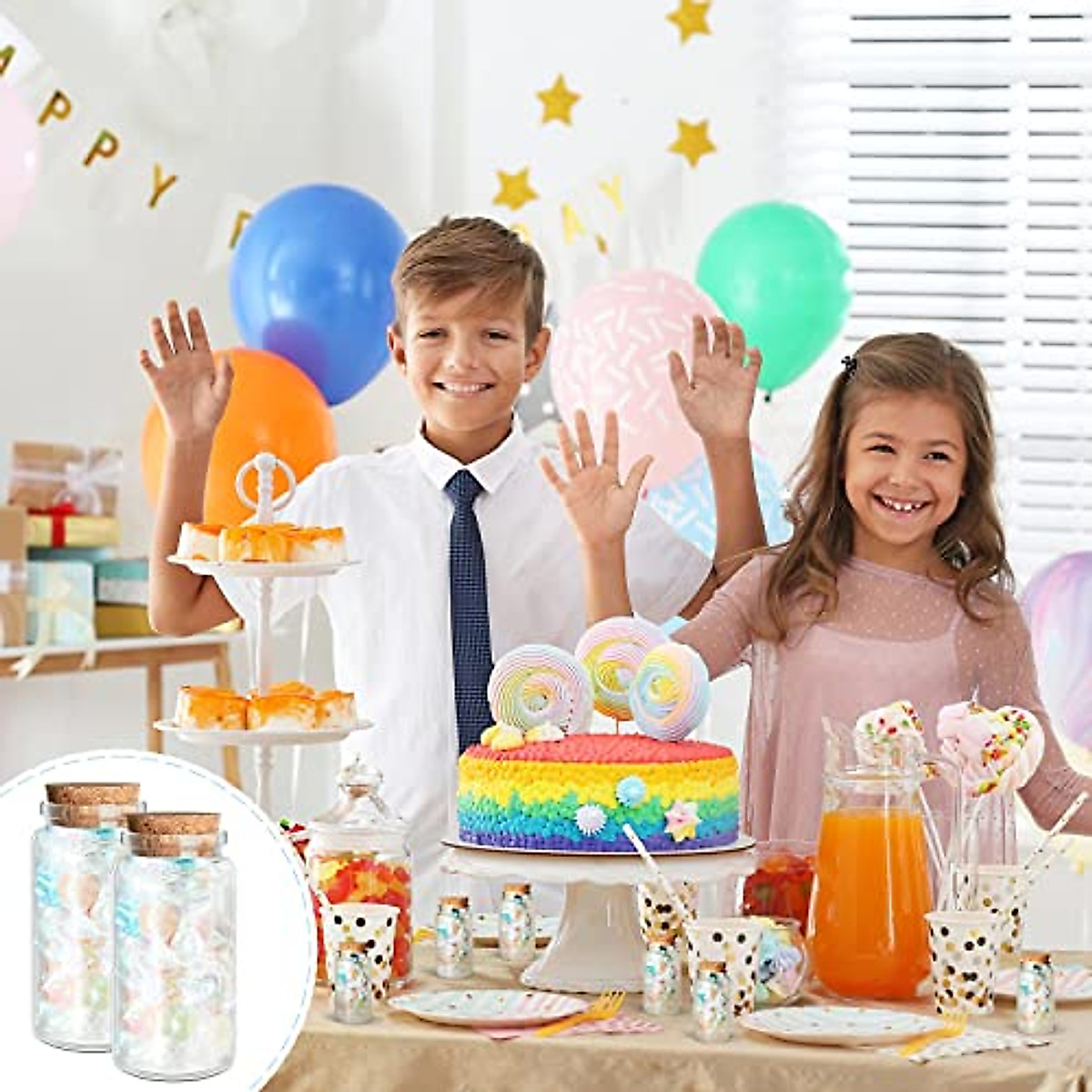 24 Pack Small Glass Cork Bottles, 100 ml/ 3.4 oz, Small Glass Jars Spell Jars Clear Potion Bottles Mini Glass Bottles with Cork Bottle Bright DIY Sand Water Message Decorative Jar Party Favors