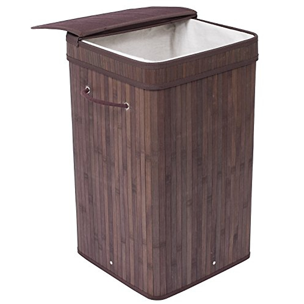 BirdRock Home Square Laundry Hamper with Lid and Cloth Liner - Bamboo - Espresso - Easily Transport Laundry Basket - Collapsible Hamper - String Handles