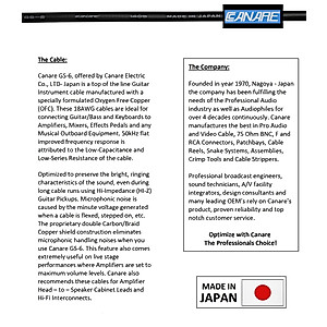 20 Foot – Canare GS-6 - Neutrik Gold Plated Silent Plug - Guitar Bass Instrument Cable - Straight to Angled 1/4 Inch Plugs - CUSTOM MADE By WORLDS BEST CABLES