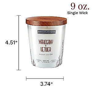 Essential Elements by Candle-lite Scented Candles, Mahogany & Vetiver Fragrance, One 9 oz. Single-Wick Aromatherapy Candle with 50 Hours of Burn Time, Off-White Color