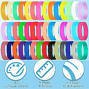 42 Colors 3D Printing Filament 413 Feet, 9.8 Feet Per Color, 1.75mm PLA Filament Bundle 3D Printing Refills