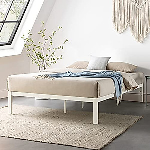 Mellow Rocky Base C 14" Platform Bed Heavy Duty Steel White, w/ Patented Wide Steel Slats (No Box Spring Needed) - King