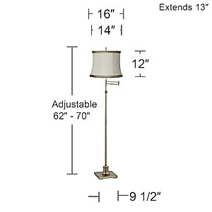 360 Lighting Westbury Modern Swing Arm Floor Lamp Standing 70" Tall Antique Brass Gold Adjustable Ivory Linen Drum Shade with Taupe Trim for Living Room Reading House Bedroom Office