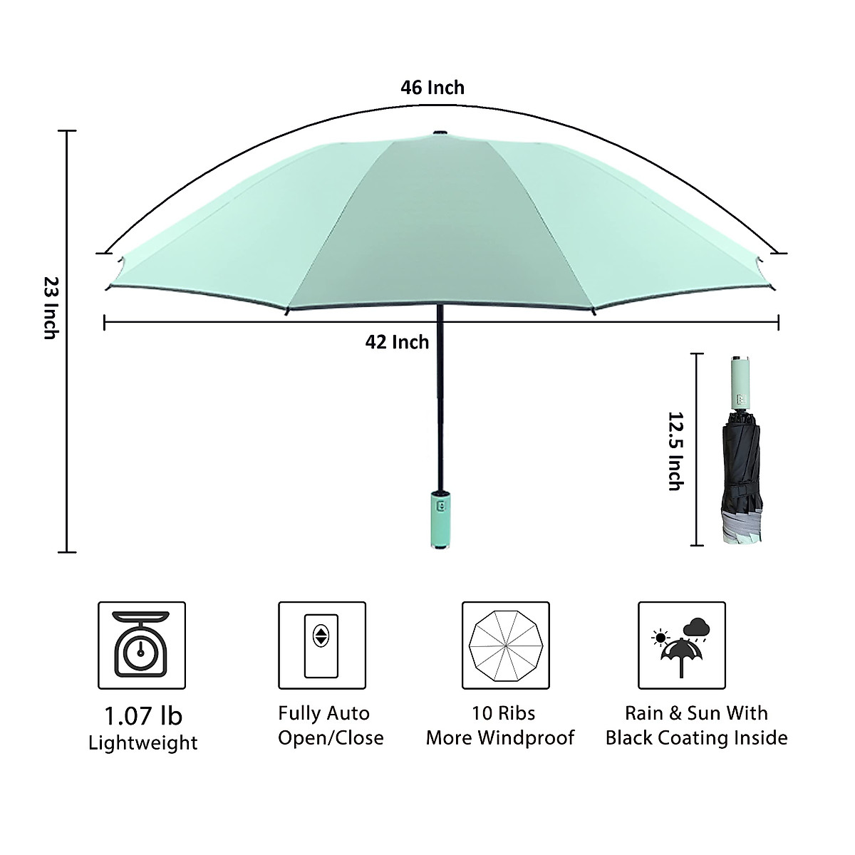 BAODINI Inverted UV Protection Umbrella for Rain and Sun Medium Size 46 inch arc Canopy UPF 50+ Rverse Compact Umbrella Auto Open Close for Travel