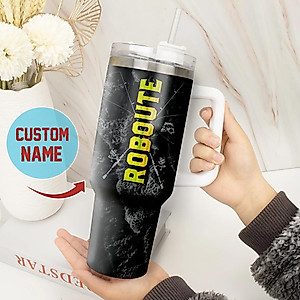 WAZONE Personalized Fishing 40oz Tumbler with Handle and Straw Lid Can't Work Today My Arm Is In A Cast Stainless Steel Travel Mug Birthday Christmas Gifts for Men Fisherman Fishing Lovers