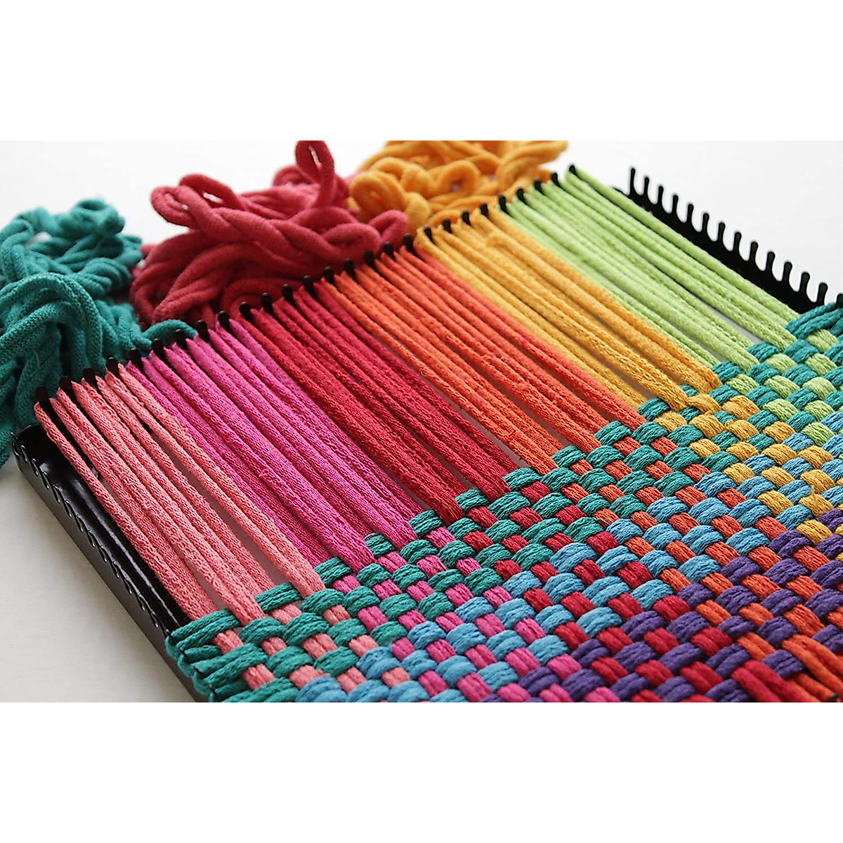 Friendly Loom 10" PRO Size Black Potholder Metal Loom Kit with Bright Rainbow Color Cotton Loops to Make 2 Potholders, Weaving Crafts for Kids & Adults MADE IN THE USA by Harrisville Designs