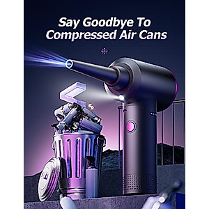 Evaline Compressed air Duster - 3 Gear Adjustable 100000RPM Electric with LED Light, Cordless Blower for Computer Keyboard Car Cleaning Kit 9000mAh Rechargeable Dust Remover, Black