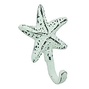 Starfish Wall Hook Distressed White on Iron