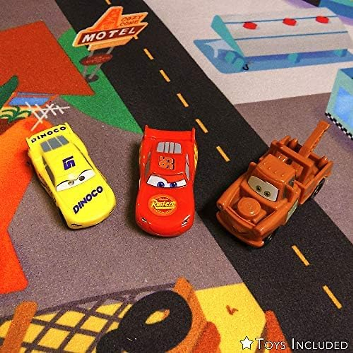 Gertmenian Disney Rug Pixar Boys Girls Childrens Bedroom Decor Kids Home Play Room Mat Bedding Games Area Carpet, 3x5 Small, Red 3X Toy Car Lightning McQueen + Mater + Cruz