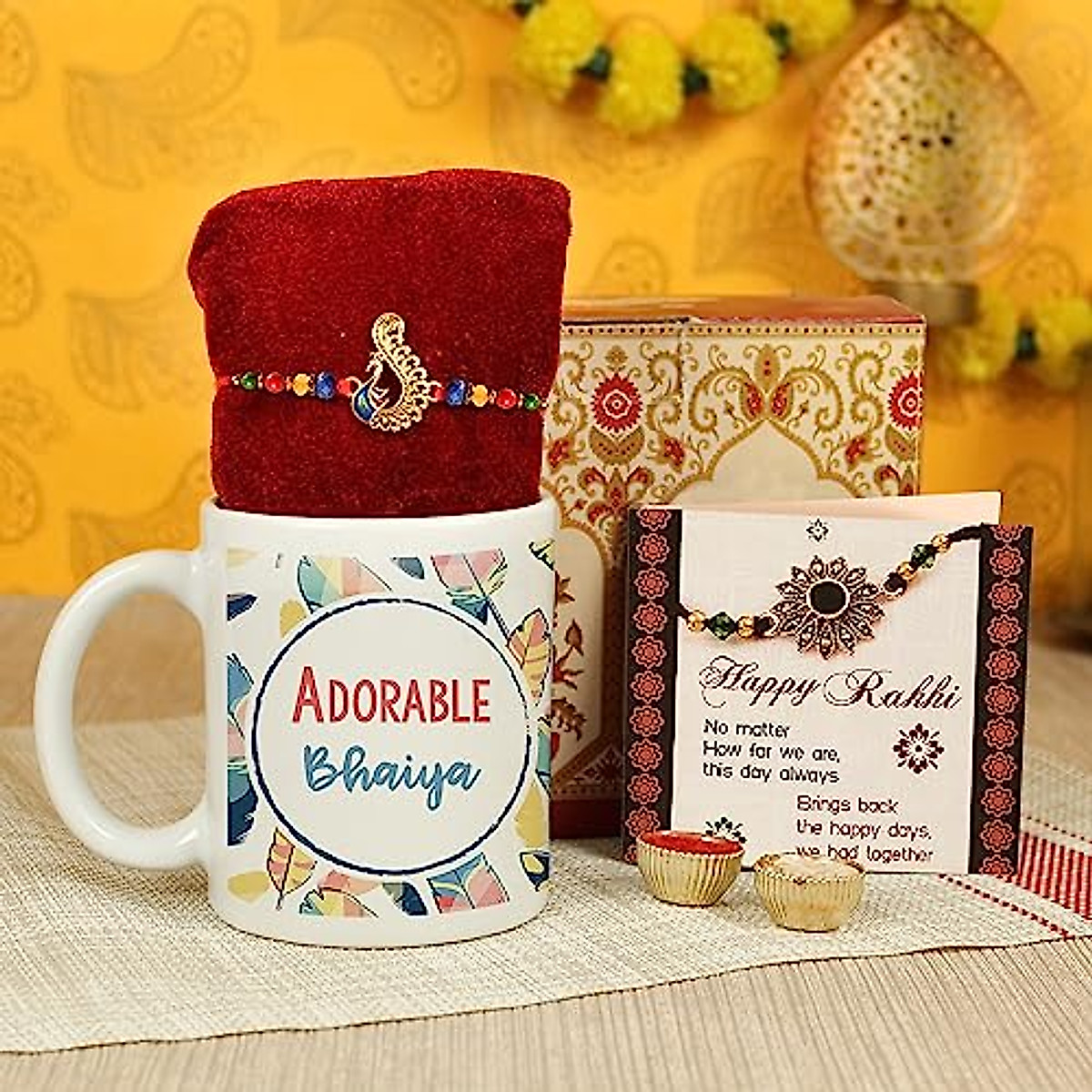 TIED RIBBONS Rakhi for Brother with Gift Set | Coffee Mug (10 Oz) | Greeting Card | Roli Chawal Packet - Raksha bandhan Rakhi Gifts for Brother Rakhi Set for Brother Bhai Rakhi Thread
