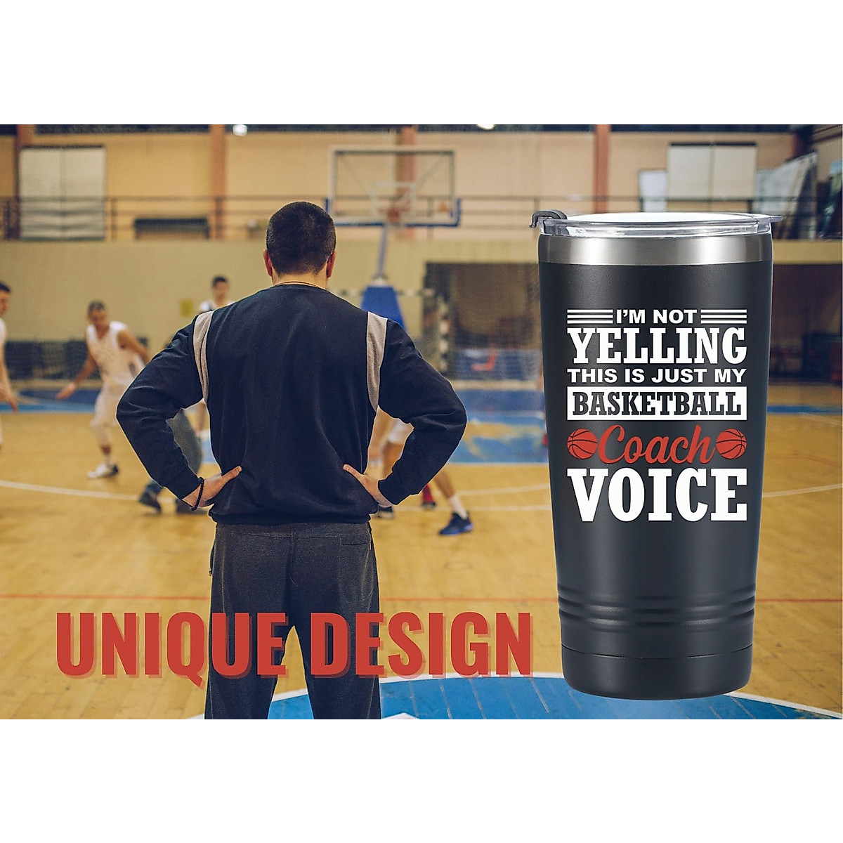 Onebttl Basketball Coach Gifts, Funny Gift Idea for Appreciation, Christmas, Birthday, 20oz Stainless Steel Insulated Travel Mug - I'm Not Yelling