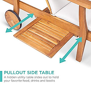 Best Choice Products 79x26in Acacia Wood Chaise Lounge Chair Recliner, Outdoor Furniture for Patio, Poolside w/Slide-Out Side Table, Foam-Padded Cushion, Adjustable Backrest, Wheels - Cream