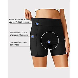 Yonique Women High Waisted Swim Shorts with Pockets Tummy Control Bathing Suit Bottoms Board Shorts Black S
