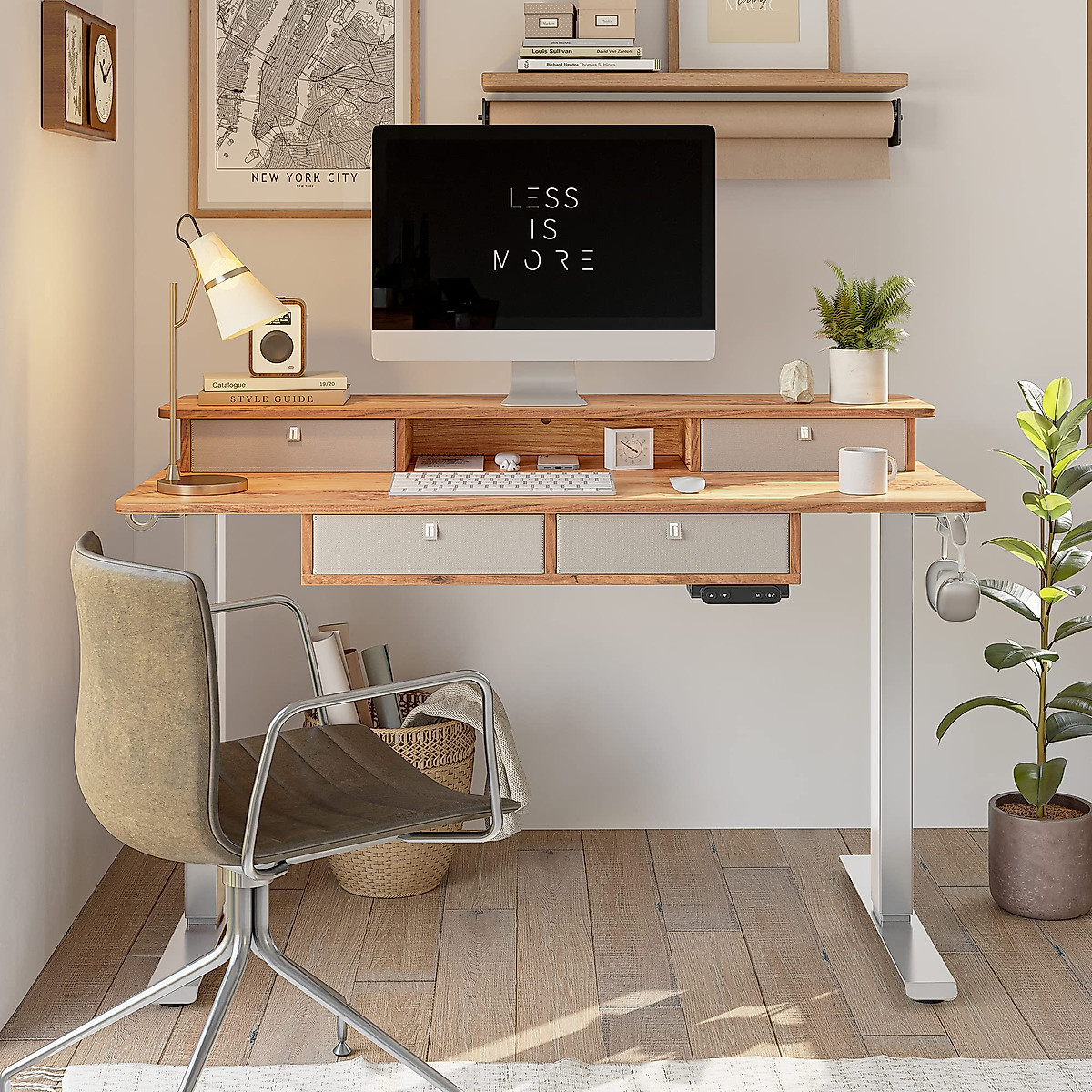 FEZIBO Height Adjustable Desk with 4 Drawers Storage and 3-Drawer Mobile File Cabinet