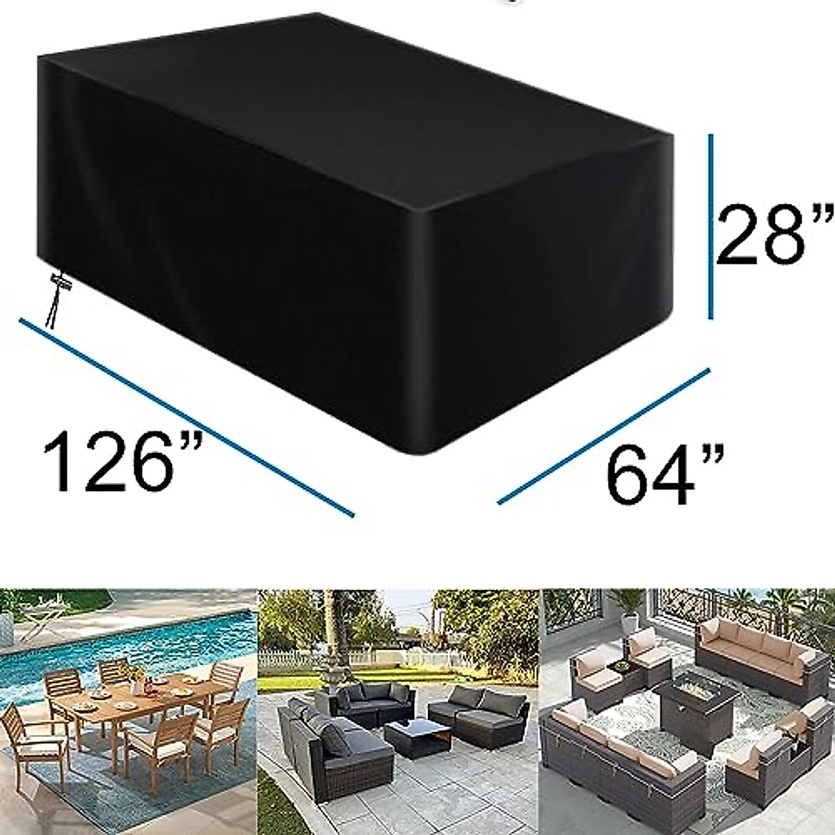 amberr Patio Furniture Covers，Outdoor Furniture Cover, Patio Furniture Covers Waterproof,Patio Furniture Covers for Patio Furniture (Rectangular 126“L x 64“W x 28”H)