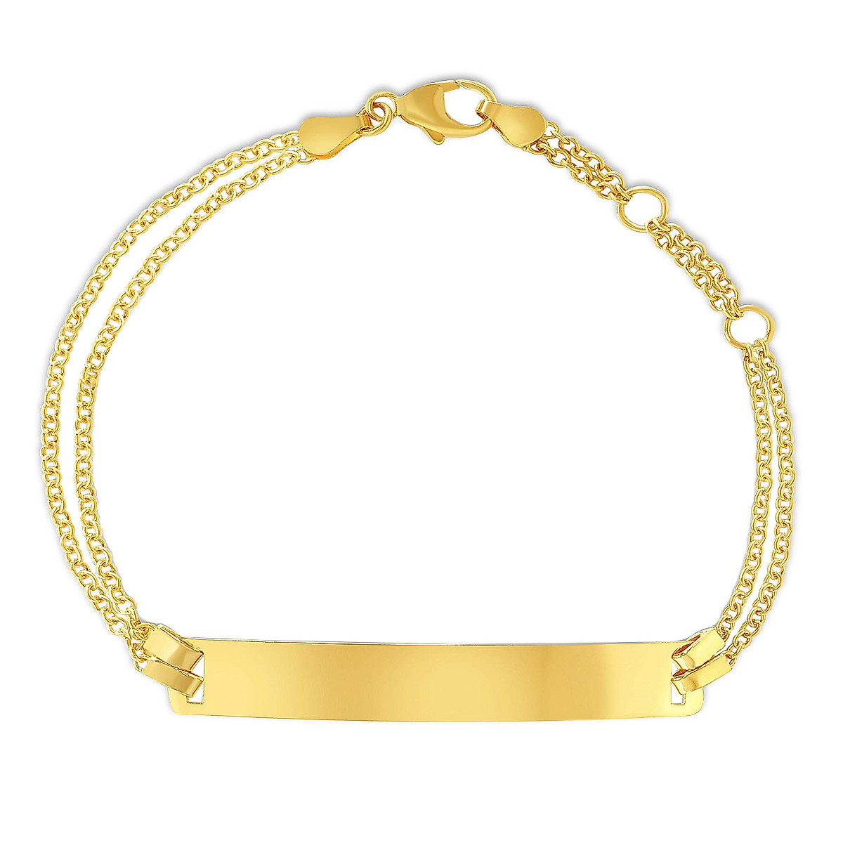 14kt Yellow Gold Name Bar Id Bracelet – Handmade 18k Solid Personalized Bracelets - Free Customizable Engraving Identification – Elegant Women's Gift Adjustable 6.5 ,7 ,7.5 Inches (Yellow, gold 14k)