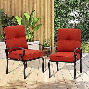 Patiomore 2 Pcs Outdoor Patio Dining Chairs Bistro Set Wrought Iron Furniture Set, All-Weather Garden Seating Chair with Red Cushions