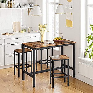 VASAGLE Bar Stools, Set of 2 Bar Chairs, Kitchen Breakfast Bar Stools with Footrest, Industrial in Living Room, Party Room, Rustic Brown and Black ULBC65X