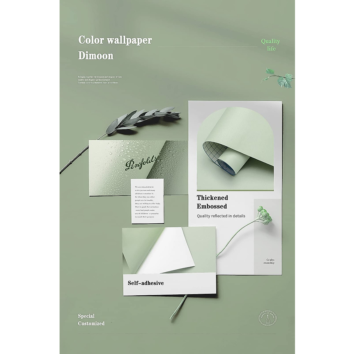 Dimoon 118''x17.7'' Green Peel and Stick Wallpaper Contact Paper Modern Self Adhesive Wall Paper Removable Renter Friendly Textured Solid Color Shelf Cabinet Vinyl Roll (118''x17.7'',Light Green)