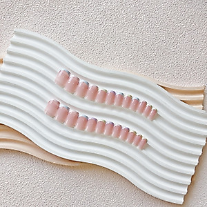 KXAMELIE Glossy Nude Glue on Nails Press On, Made by Gel with Colorful French Tips Short Nails Designs, 24PCS