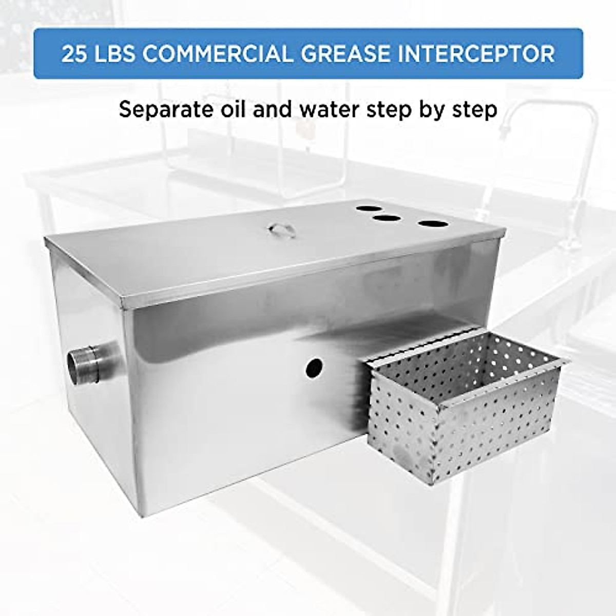 IHAYNER 25LBS Commercial Grease Traps Interceptor Grease Trap 13GPM Stainless Steel Grease Trap for Kitchen Restaurant