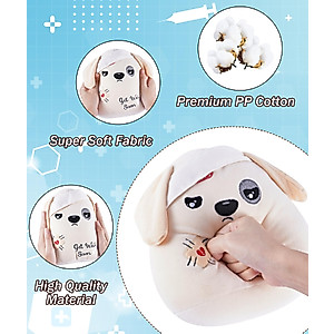 LeYoHa Get Well Soon Dog Plush - Dog Stuffed Animals Apricot Plushie Toys with Injury Bandage, Kids' Pillow Cushion, Gifts for Patient Girls Boys, 8 Inch