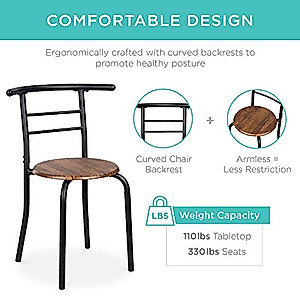 Best Choice Products 3-Piece Wooden Round Table & Chair Set for Kitchen, Dining Room, Compact Space w/Steel Frame, Built-in Wine Rack - Black/Brown