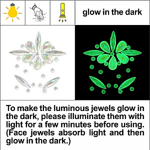 Noctilucent Face Gems, 12Pcs Luminous Face Jewels Rhinestones Stickers and 15g Chunky Glitter Glow In The Dark for Face Eye Glow Make up Festival Dress-up Face Jewelry Rave Accessories Party Supplies