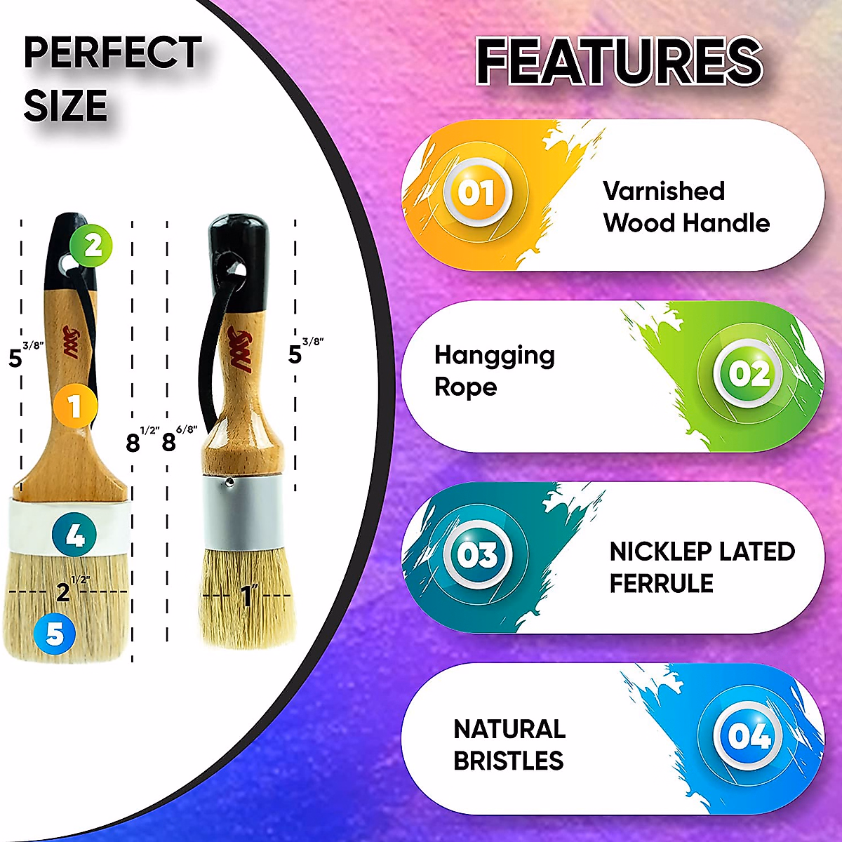 Chalk and Wax Paint Brush Furniture Set- Painting or Waxing - Milk Paint - Dark or Clear Soft Wax - Home Decor Cabinets Stencils Woods - Natural Bristles 1 Small Round and 1 Large Oval Brushes