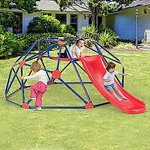 OLAKIDS Climbing Dome with Slide, Kids Outdoor Jungle Gym Geodesic Climber, Steel Frame, 8FT Climb Structure Backyard Playground Center Equipment for Toddlers 3-8