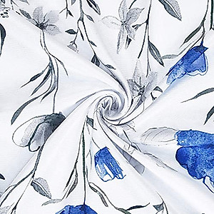 VERTKREA Curtains Flower Watercolor Window Drapes Blue Valance 52 × 18 Inches Flower and Leaves Rod Pocket Valances for Kitchen Bathroom Living Room Bedroom Nursery 1 Panel