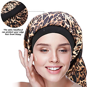 2 Pieces Sleeping Bonnet for Braids, Long Satin Bonnet Sleep Cap Soft Elastic Band Loose Cap Bonnets for Long Hair, Braids, Dreadlocks, Curly Hair (Leopard Print)