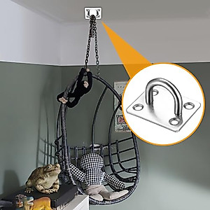 Zxglxinyao Square pad Eye Plate, 4 Pcs Heavy Duty Pad Eye Plate U Hooks, Staple Ring Hook, Ceiling Hooks Wall Mount for Hanging Yoga Swing Hammocks Suspension Hooks Hanger, with Screws, Anchors
