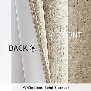 MIULEE Linen Textured 100% Blackout Curtains for Bedroom 96 Inches Long Natural Beige Thermal Insulated Black Out Curtains/Draperies with White Liner for Living Room/Nursery, Grommet Top, 2 Panels