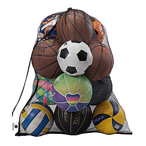 DoGeek Heavy Duty Mesh Ball Net Bag(10-12Balls),Basketball and Soccer Mesh Net Bag,Mesh Equipment Bags for Sports,Extra Large Mesh Ball Bags Drawstring for Coaches,Gym Ball Net Storage Bag
