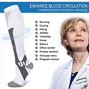 Blahhey 3 Pairs Compression Socks for Women & Men 15-25 mmHg Comfortable Fit Athletic Knee High Compression Socks for Nurses Sport Running Travel (L/XL)