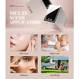 BOGDA 4L Mini Skincare Fridge with Dimmable LED Light Mirror, Cooler and Warmer Temperature Control Digital Display, Portable Cosmetic Refrigerator for Makeup, Skin Care, Bedroom Office Car, White