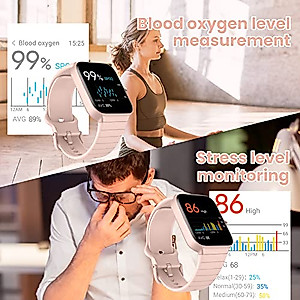 C22 Alexa Bluetooth 1.8" Smart Watch for Men Women, Sleep Quality Heart Rate SpO2 Blood Oxygen Monitor Watch for Android & iPhone Smartwatches, 100+ Sport Modes, IP68 Waterproof Fitness Tracker Pink