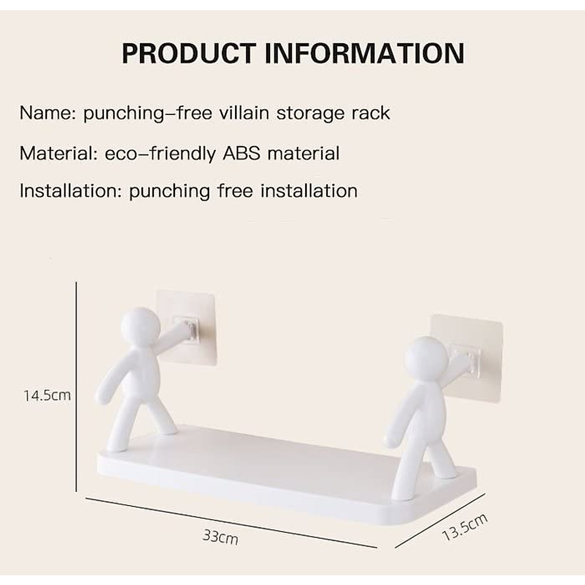 Poluom The Kitchen Toilet Receive Shelf, Cute Villain Floating Shelves, Kitchen Wall Mounted Shelf, Bathroom Bedroom Storage Rack, Punching-Free, No Glue Marks (Grey, 2PCS)