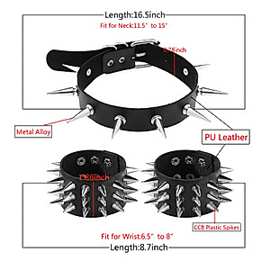 Tosmifairy Soft Faux Leather Choker Collar with Spiked,Punk Rock Necklace and Bracelets Emo Jewelry Set for Women Men Cosplay