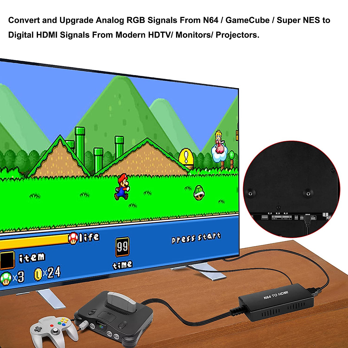 XIANREN HDMI Cable for N64, N64 to HDMI Converter with HDMI Cable, Compatible N64/GameCube/SNES Game Console