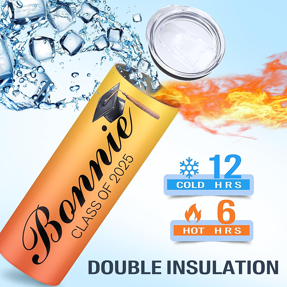 Personalized Graduation Tumbler Gifts for Her Him - Class of 2025 Graduation Gifts for Girls Boys, Custom Graduation Skinny Tumblers with Lid and Straw, High School Masters Degree Phd Graduation Gifts