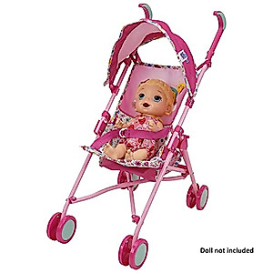 Baby Alive: Doll Stroller - Pink & Rainbow - Fits Dolls Up to 24", Retractable Canopy, Safety Harness for Baby Doll, Two-Toned Handle & Wheels, Storage Basket, for Kids Ages 3+